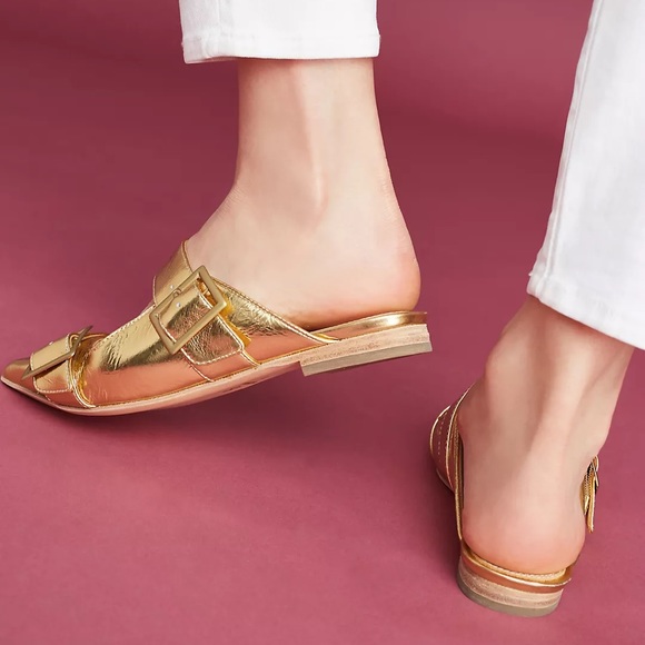 bill blass | Shoes | Anthropologie Bill Blass Sylvia Gold Foil Pointed ...